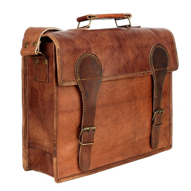 Large brown leather school satchel side | Holy Cow!! Home Ltd
